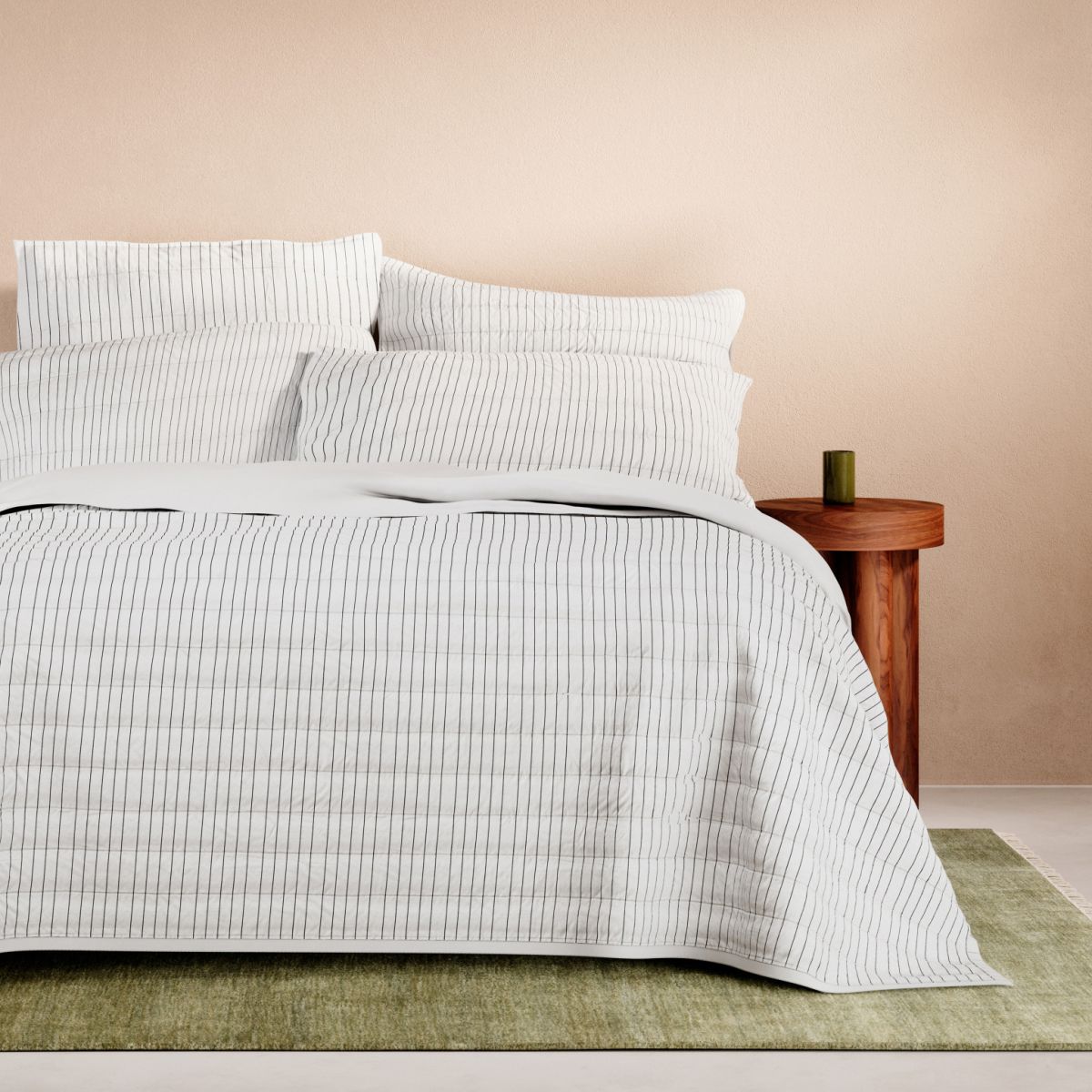 Bayley Stripe Washed Percale Bedcover White | Sheridan Australia